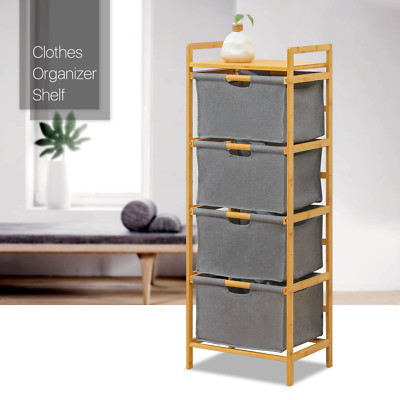 18"Bamboo Rack 4-Tier[FABRIC DRAWER CABINET]Storage Unit Shelf Clothes ...