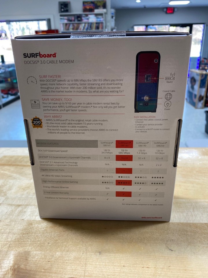 Arris Surfboard SB6183 Cable Modem 686 mbps Internet Xfinity 16x4 ...