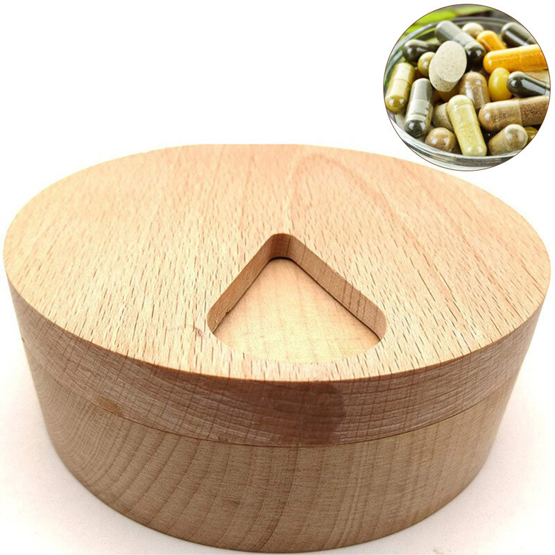 1PCS Pill Case Storage Box Solid Wood Pill Box Compartment Weekly ...