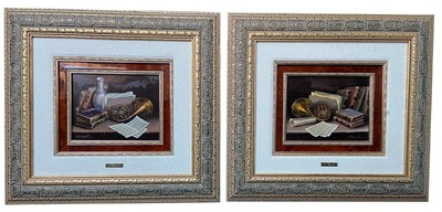 J. Ripoll Oil Paintings - Still Life of books/vase/music (set of 2) | eBay