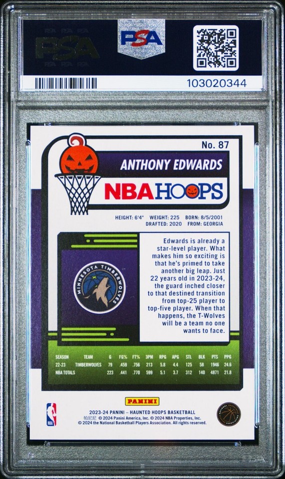 2023 Panini Haunted Hoops Basketball Anthony Edwards Slime Card #87 PSA ...