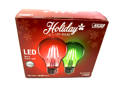 2-Feit Electric Holiday Red + Green A19 LED Light Bulbs 2 PACKS NIB ...