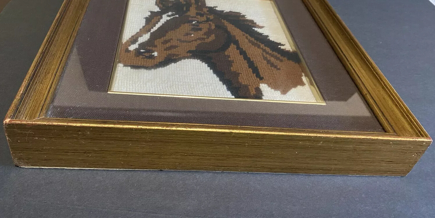 Vintage Framed Needlepoint Stallion Equestrian Horse Race Art Kentucky ...