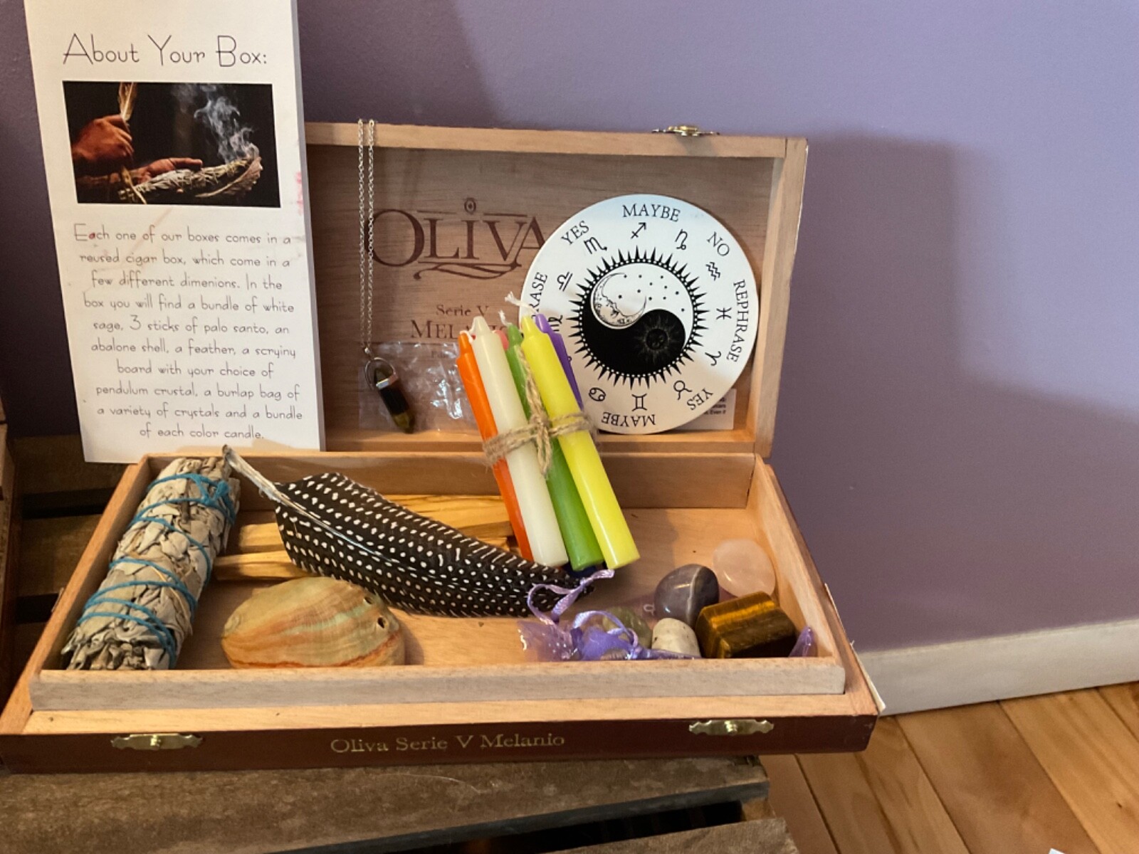 Portable alter box made with reused cigar boxes with geniune crystals ...