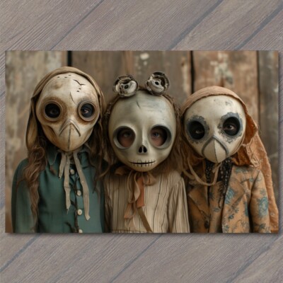 Art Print Weird Creepy Vibe Kids Girls Masks Halloween Unusual Strange ...