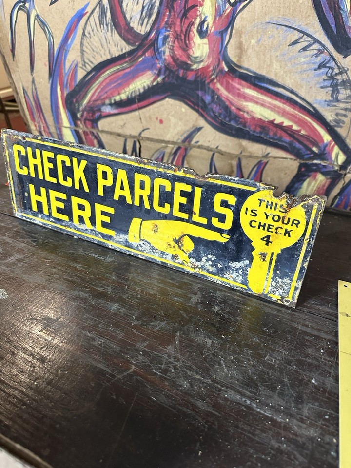 VTG Post Office Sign Check Parcel Porcelain Sign Finger Original ...
