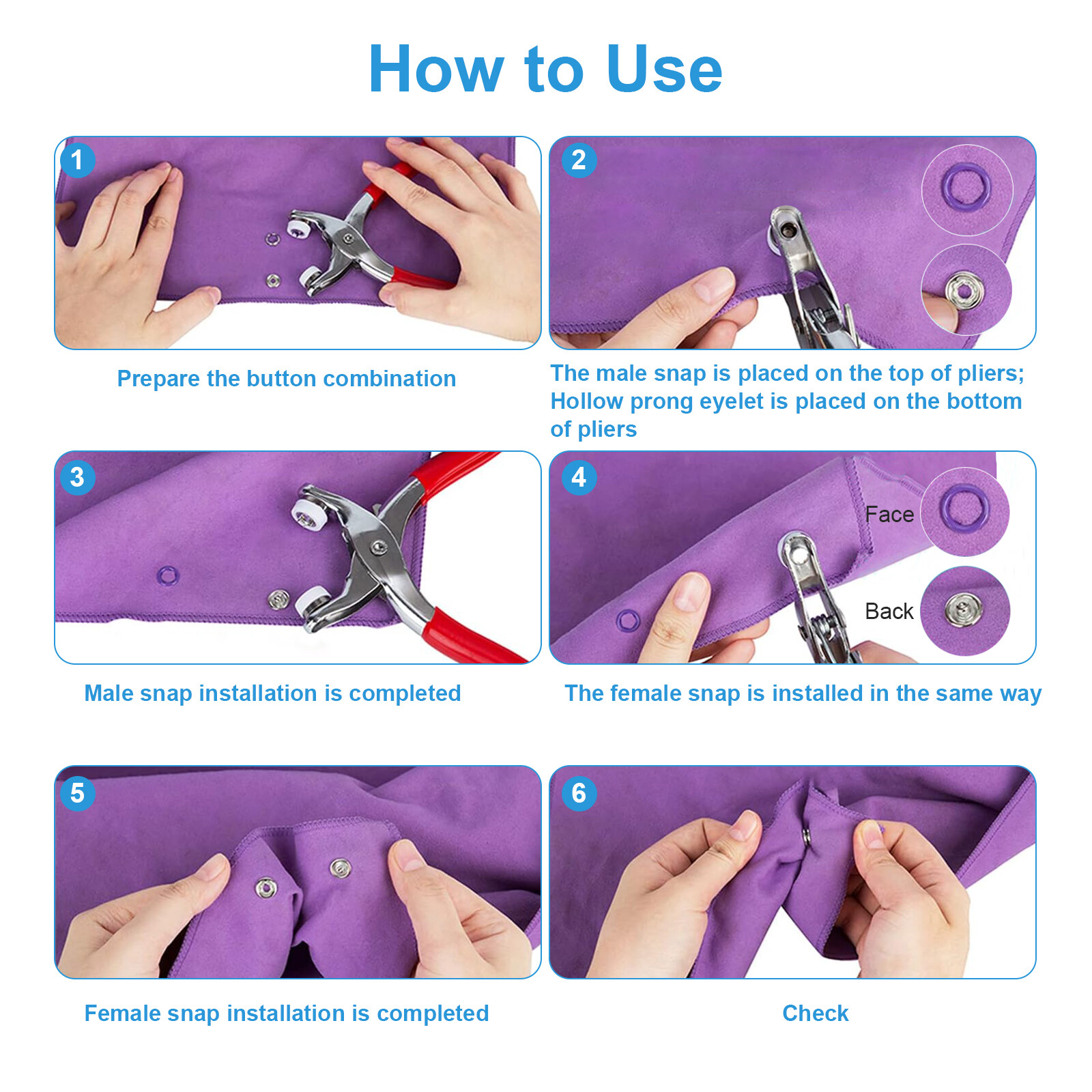 200 Set Snap Button Kit for Clothing Sewing Craft with Fastener Plier ...