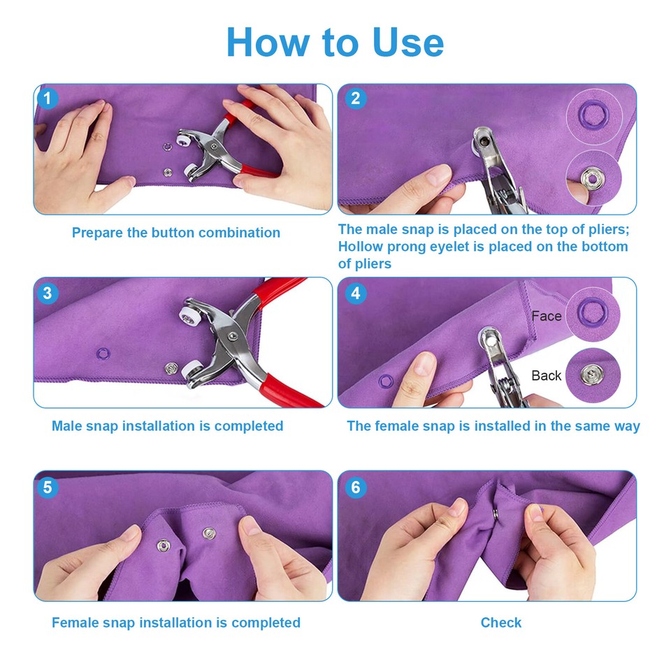 200 Set Snap Button Kit for Clothing Sewing Craft with Fastener Plier ...