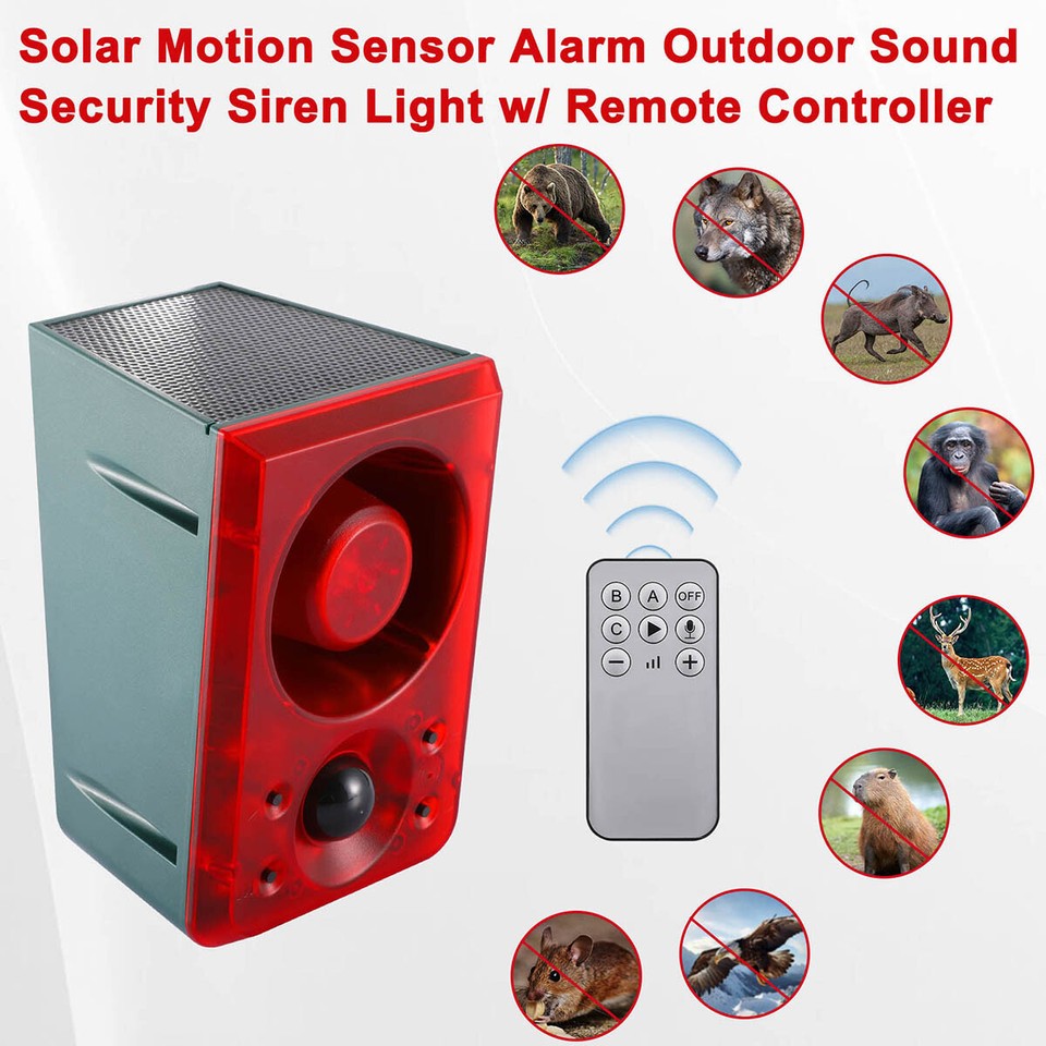 Solar Motion Sensor Alarm Emits Loud Dog Barking & Gunshot Sounds ...