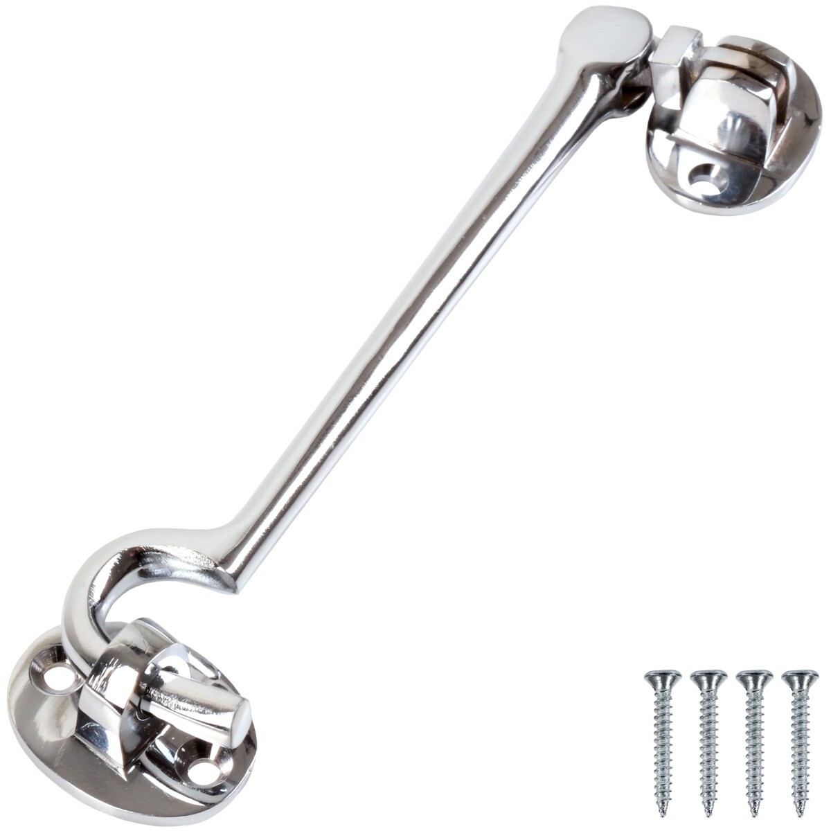 CHROME CABIN HOOK & EYE 150mm Swivel Door Lock Latch Catch Cranked ...