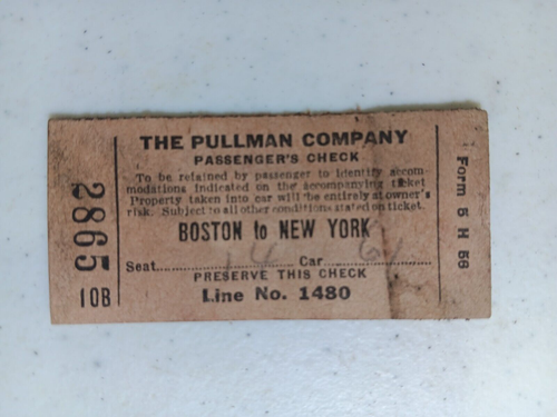 November 3, 1932 Pullman Company Passenger Check Ticket New York To ...