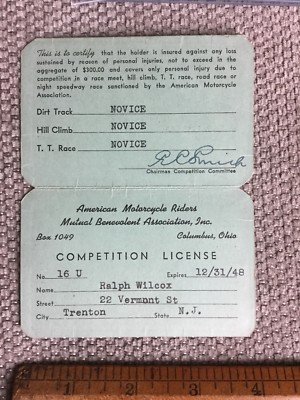 1948 AMA American Motorcycle Riders Mutual Benevolent Assoc Competition ...