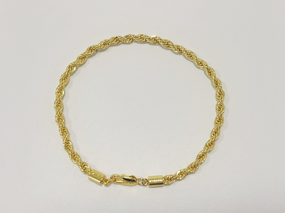 18k Gold Stamped Diamond Cut Rope Chain Bracelet 4mm 7 Inches Unisex ...