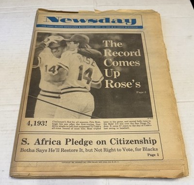 New York Newsday Newspaper September 10, 1985 Pete Rose Hit Record | eBay