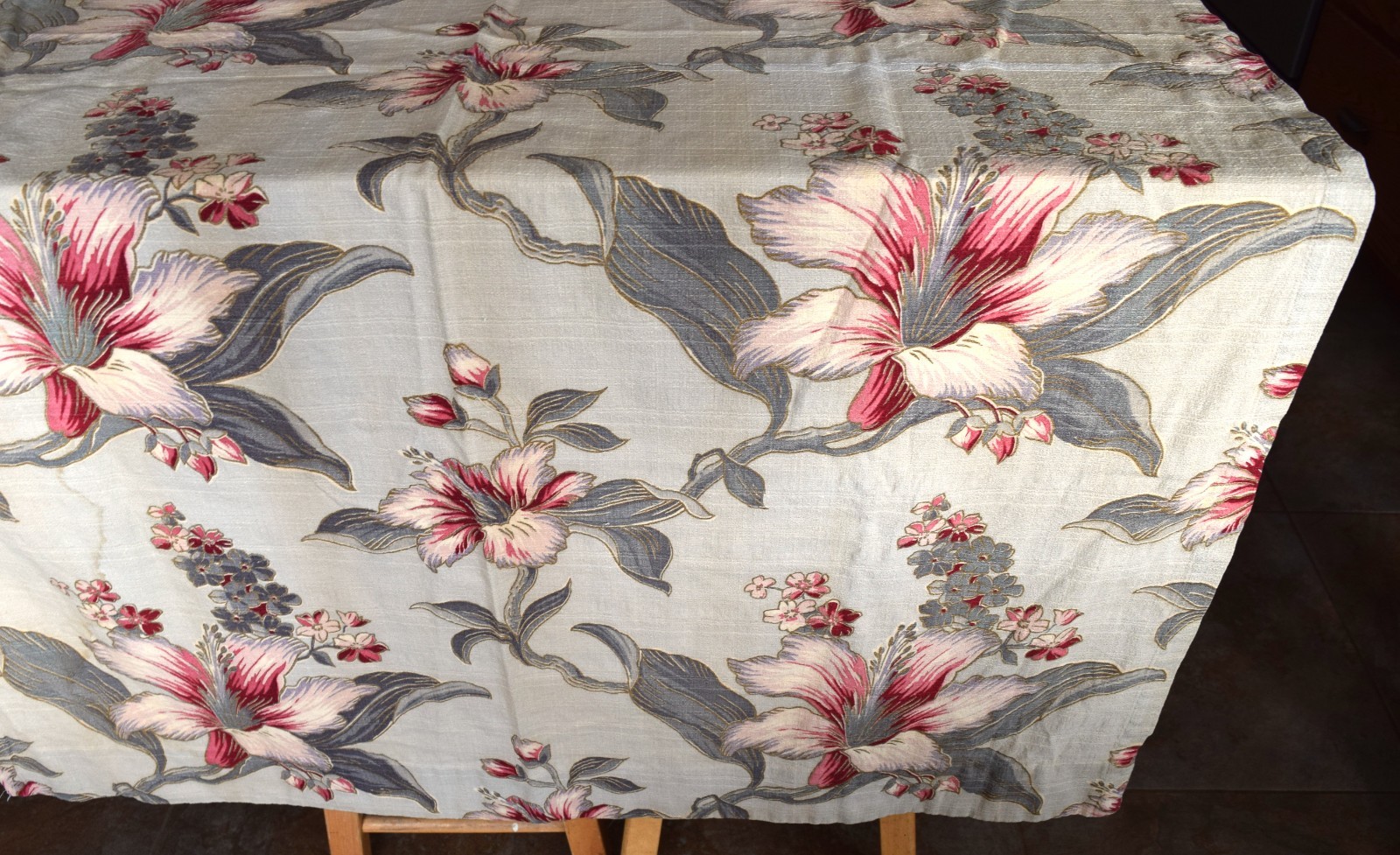 Vintage Bark Cloth Woven Fabric Curtain Floral 43" x 68" Cutter Crafts ...