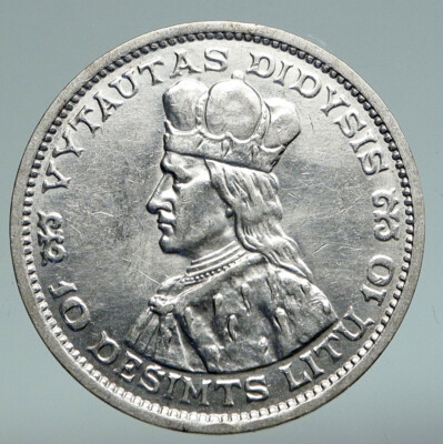 1936 LITHUANIA VYTAUTAS the GREAT Vintage Silver 10 Litai Lithuanian ...