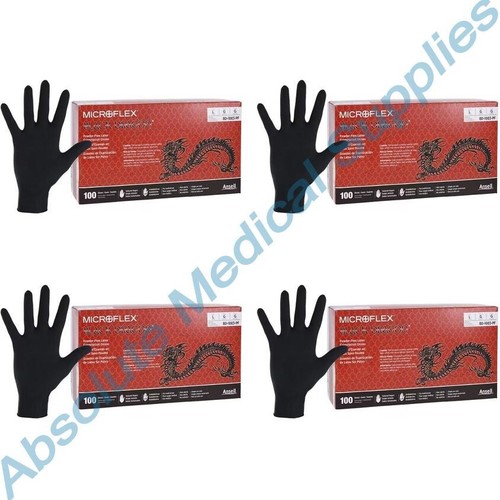 *400-Gloves* Microflex Black Dragon PF Examination Latex Large BD-1003 ...
