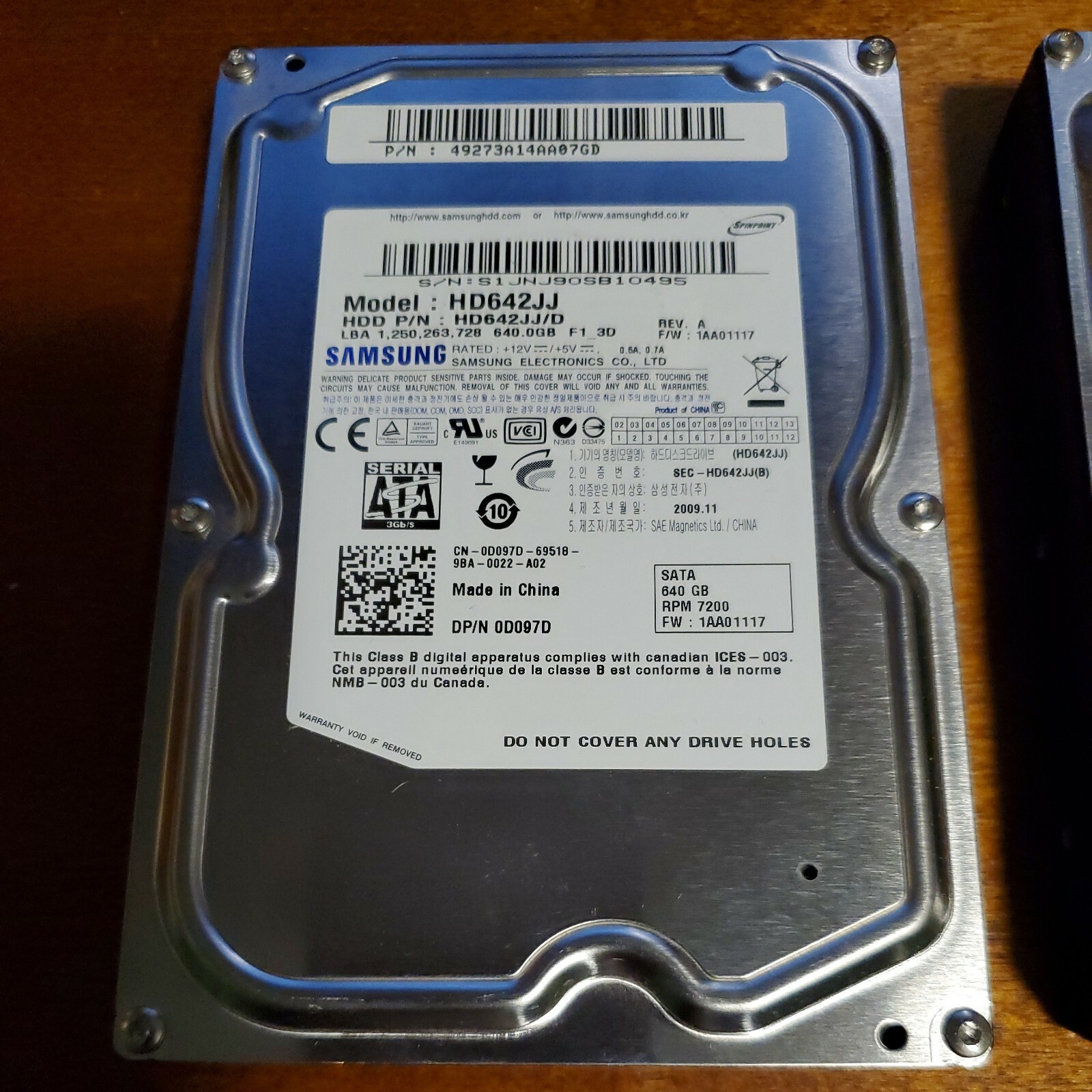 Lot of 2 - Samsung HD642JJ 640GB 3.5" Internal Desktop PC SATA Hard ...