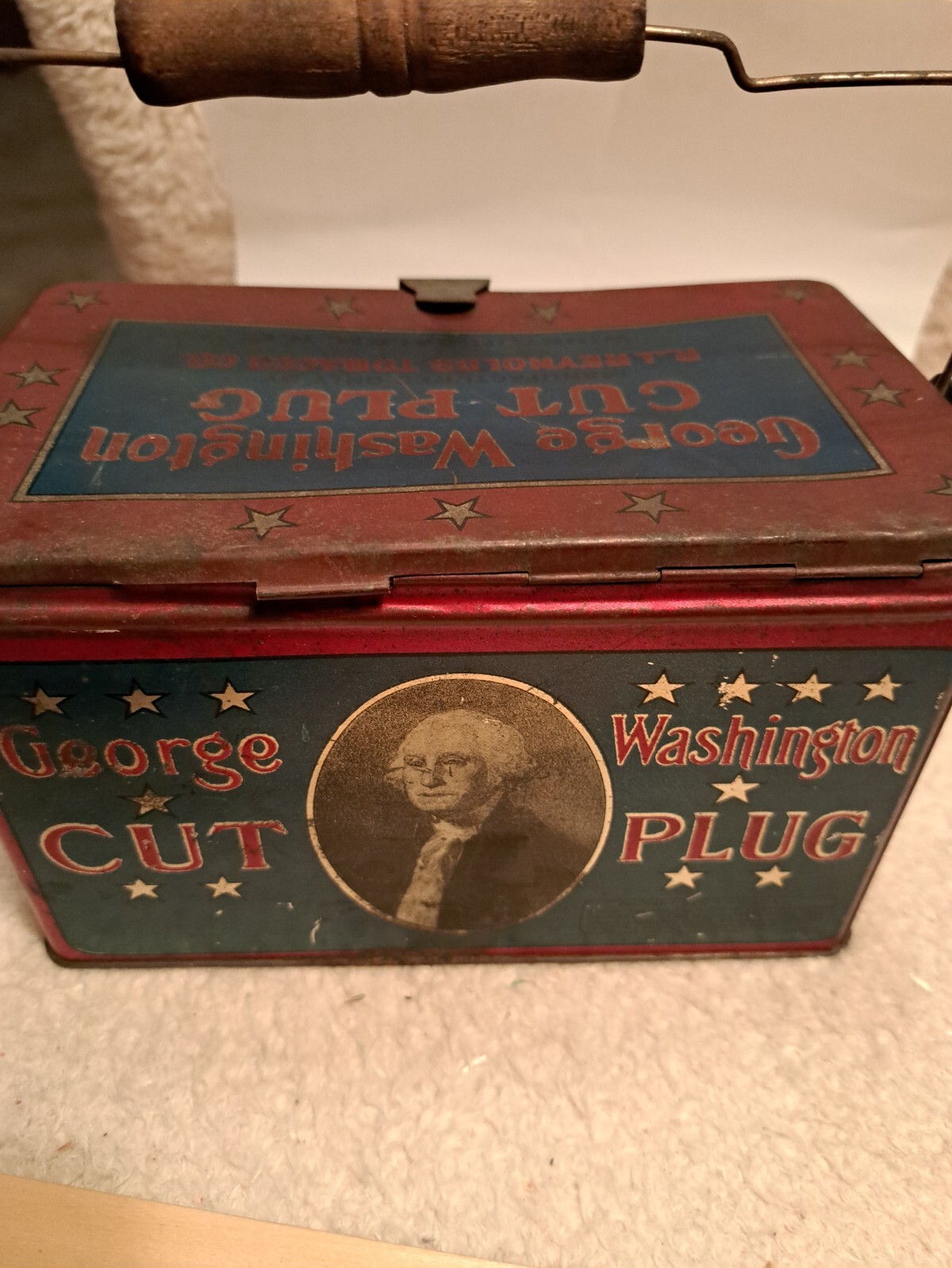 Antique George Washington Cut Plug Adv Tobacco Lunch Box Tin Litho ...