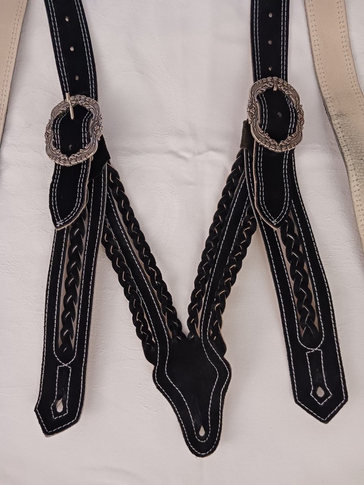 Vintage Mens Blk uede Leather Suspenders Lederhosen Trachten Shorts ...