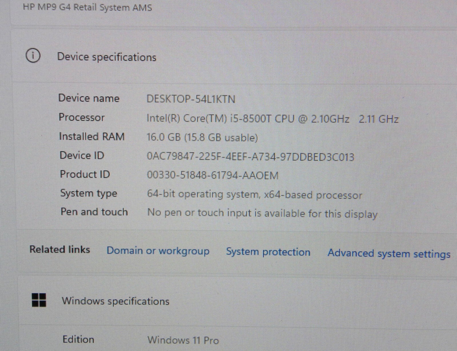 HP MP9 G4 Retail System Mini i5-8500T 2.1GHz 256GB NVMe SSD 16GB Wifi ...