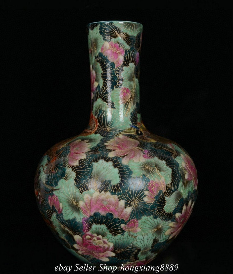 12" Marked Old China Famille Rose Porcelain Palace Dragon Phoenix ...