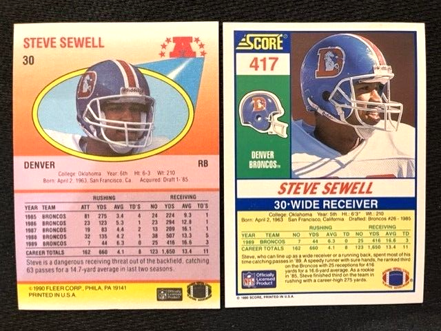 NFL - Steve Sewell 1990 Fleer & 1990 Score Football - Broncos | eBay