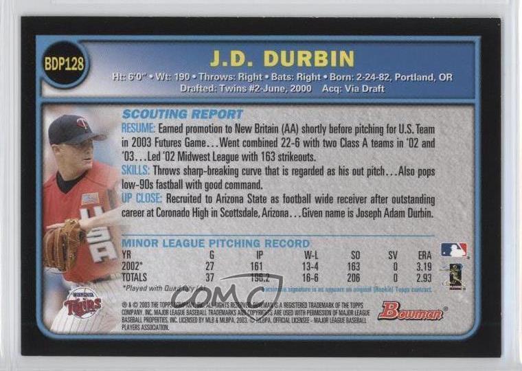2003 Bowman Draft JD Durbin #BDP128 Rookie RC | eBay