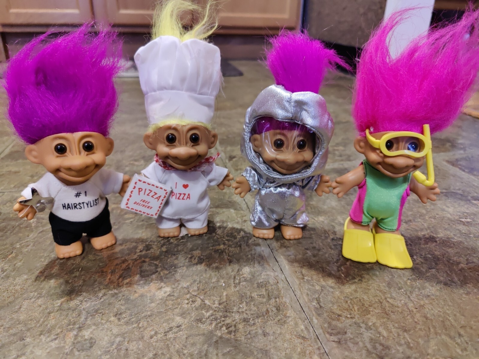 4 Vintage Russ Troll Dolls (Astronaut, #1 Hairstylist, Scuba, Pizza ...