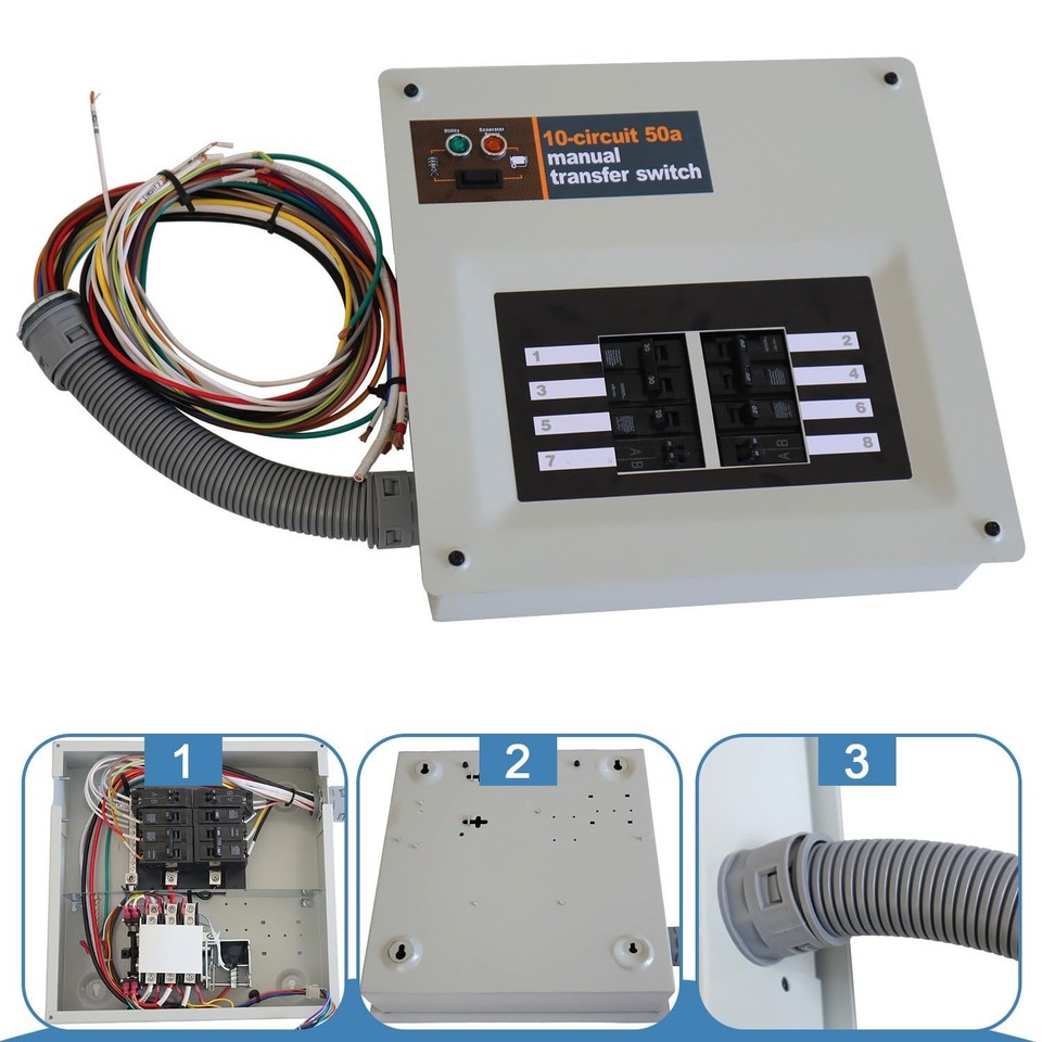 50 Amp Manual Transfer Switch Kit Indoor Pre-Wired for Generac 9854 ...