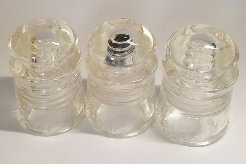 Vintage Corning Pyrex Glass Insulator CD 128 Lot of 3 Clear 4" tall 2 3 ...