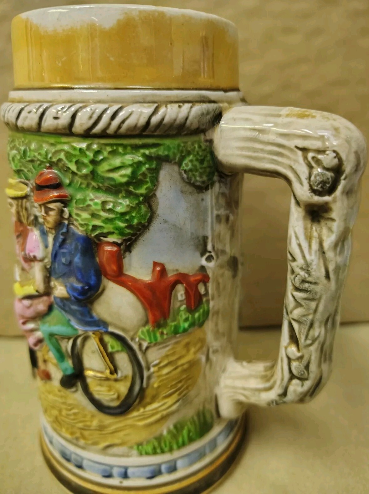 ANTIQUE German STEIN Greyhound Beagle RABBIT HUNT Bicycle Built for Two ...