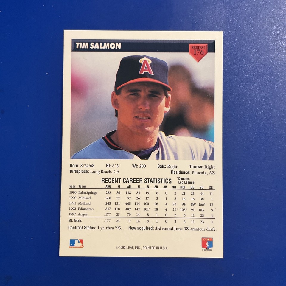 Tim Salmon 1993 Donruss Rated Rookie Baseball Card #176 California ...