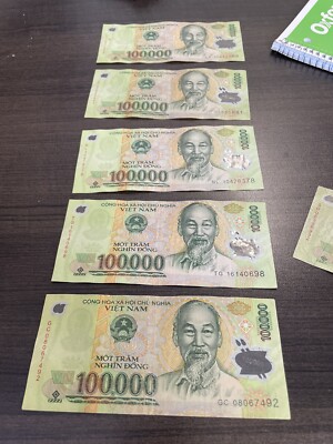 500,000 VND Vietnam Dong Banknote Polymer Money (5x100K notes) -USED ...