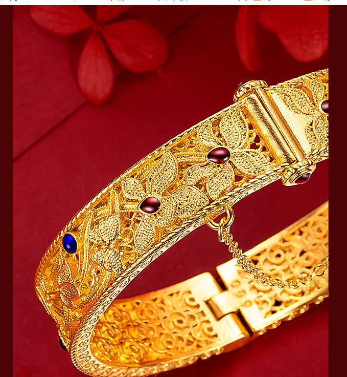 New 999 24K Gold Retro Palace Gold GP Bracelet Jewelry Fine Filigree ...