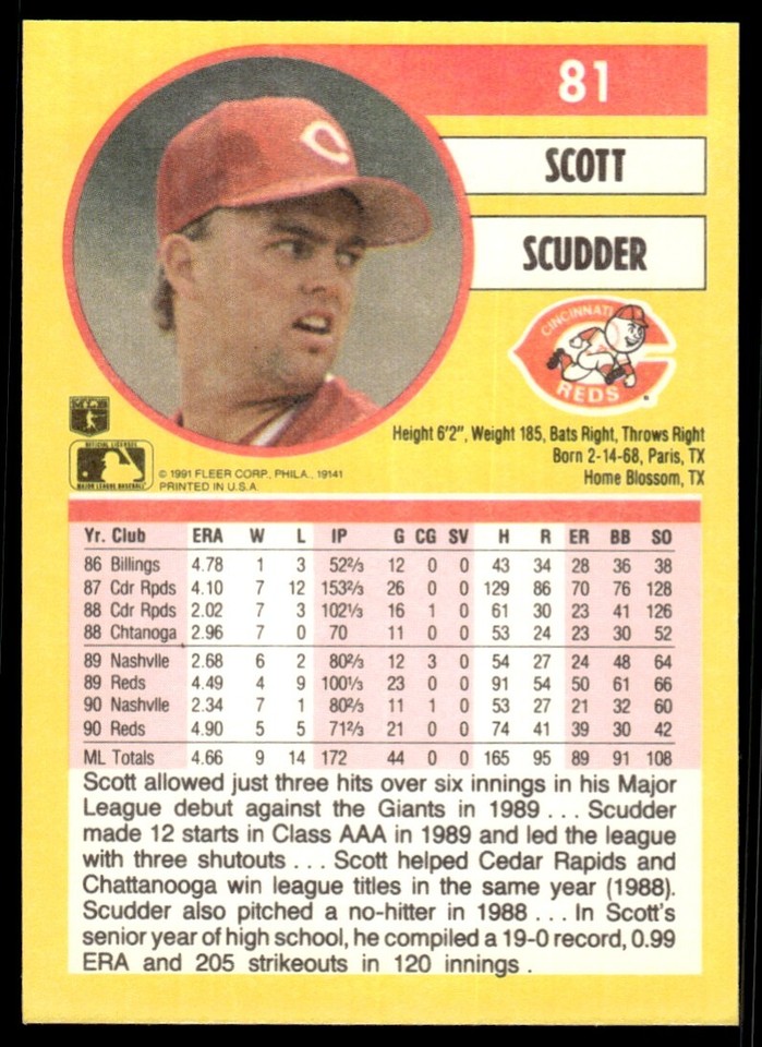 1991 Fleer Baseball Card Gary Scott Chicago Cubs #81 | eBay