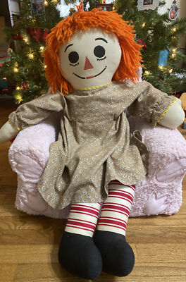 Raggedy Ann Doll Calico Dress 34” Orange Yarn Hair Calico Vintage | eBay