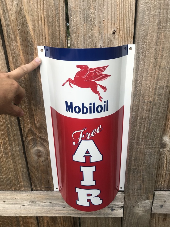 Mobiloil Mobilgas Mobil Free Air Curved Metal Gasoline Gas sign Pump ...