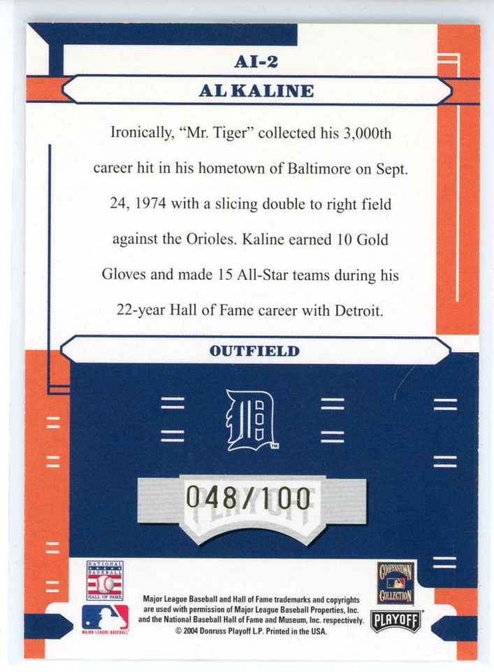 Al Kaline Autographed 2004 Playoff Absolute Memorabilia Absolutely Ink ...
