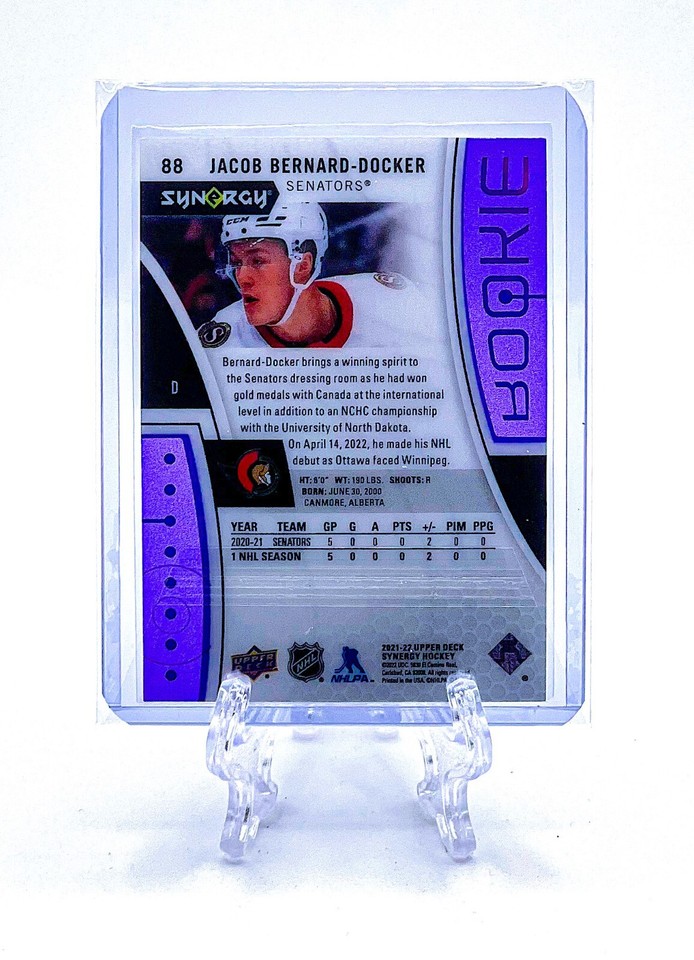 JACOB BERNARD-DOCKER 2021 Upper Deck Synergy #88 ROOKIE CARD RC PURPLE ...