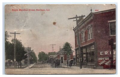 1909 SUNMAN, IN Postcard- SOUTH MERIDIAN STREET IND RAILROAD CROSSING ...