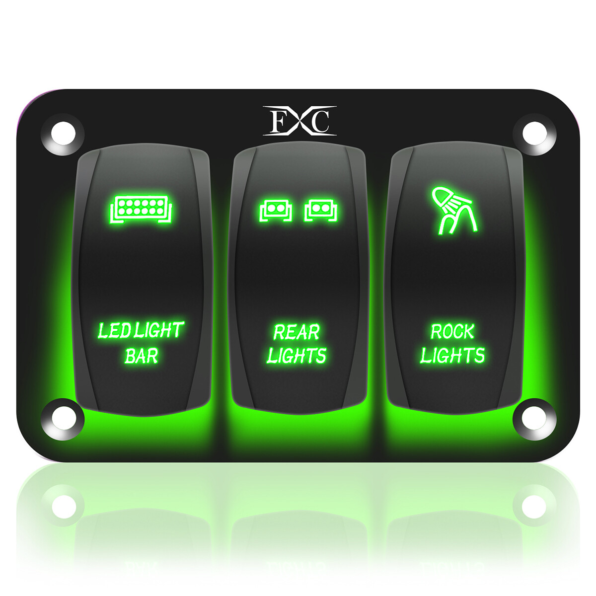 3 Gang Toggle Rocker Switch Panel Green LED Light for Jeep ATV UTV RV ...