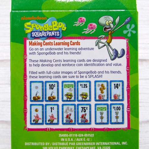 NEW - Nickelodeon SPONGEBOB SQUAREPANTS Learning Cards MAKING CENTS 36 ...