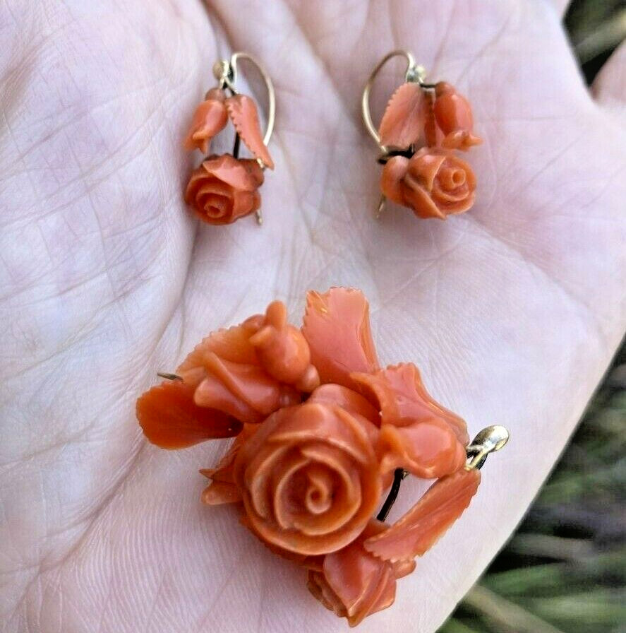 ANTIQUE GEORGIAN VICTORIAN CARVED SALMON CORAL YELLOW… - Gem