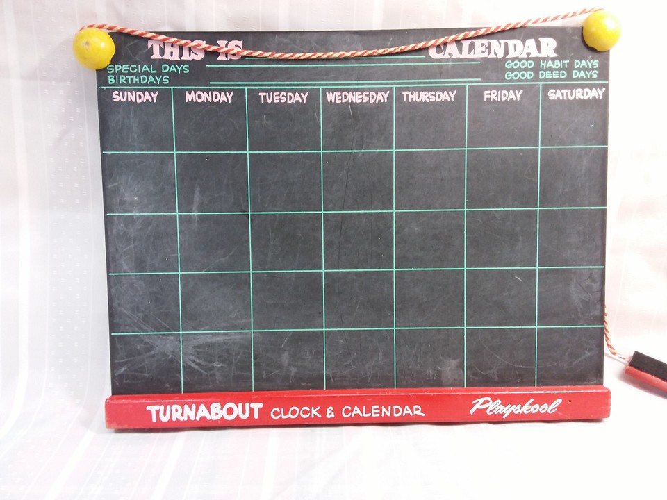 Playskool Turnabout Clock & Calendar Chalkboard W/ original chalk | eBay