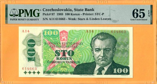 CZECHOSLOVAKIA-100 KORUN-1989-PICK 97-SERIAL NUMBER 614663 **PMG 65 EPQ ...