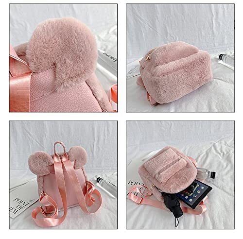 Cute Fuzzy Pink Bear Ears Mini Backpack Fluffy Kawaii Bag for Girls | eBay