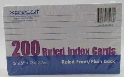 Xpressit 200 Ruled Index Cards 3" x 5" Ruled Front /Plain Back Made in ...