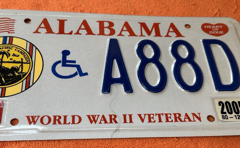 Vintage ALABAMA AL STATE LICENSE PLATE WORLD WAR II WWII VETERAN ...