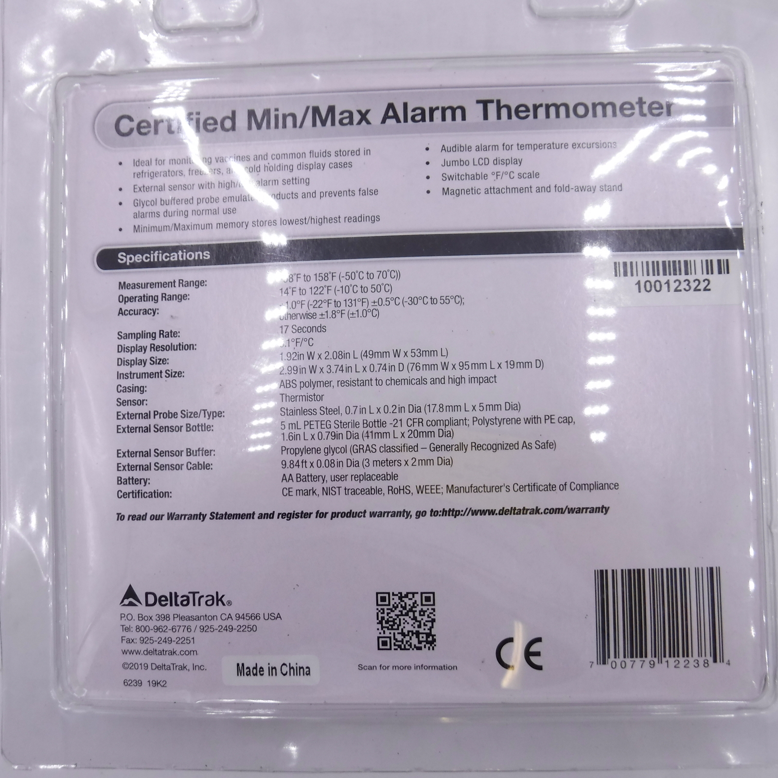 DeltaTrak 12238 Certified Min-max Alarm Vaccine Temp Thermometer for ...